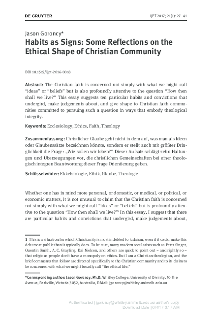 (PDF) ‘Habits as Signs: Some Reflections on the Ethical Shape of ...