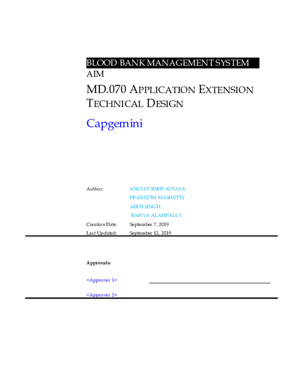 (DOC) BLOOD BANK MANAGEMENT SYSTEM AIM MD.070 Application Extension Technical Design Capgemini ...