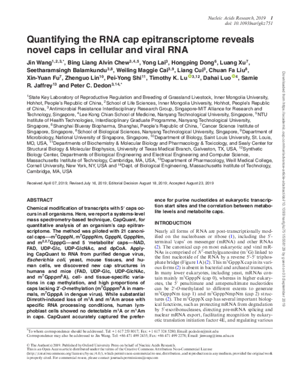(PDF) Quantifying the RNA cap epitranscriptome reveals novel caps in ...