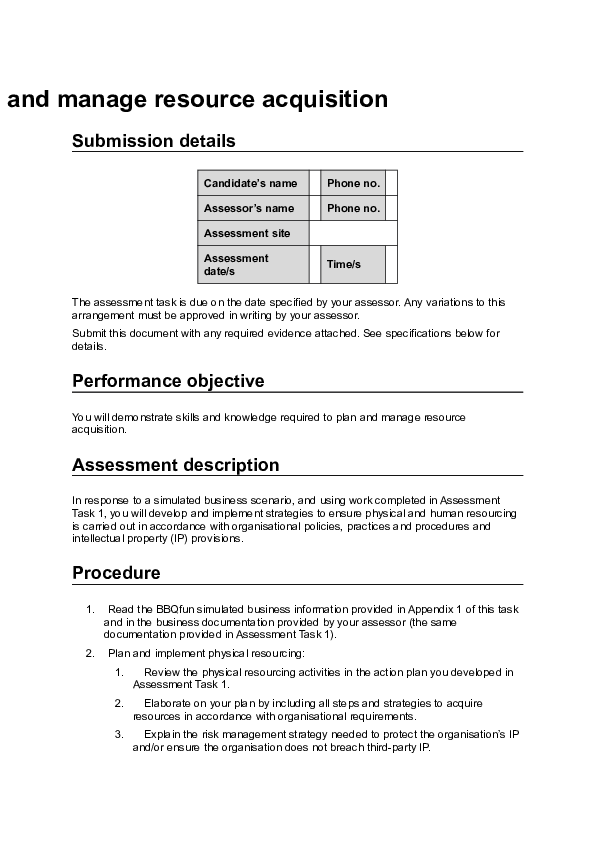 (DOC) Plan and manage resource acquisition