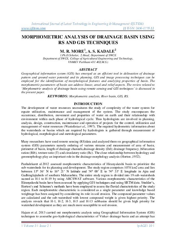 (PDF) MORPHOMETRIC ANALYSIS OF DRAINAGE BASIN USING RS AND GIS TECHNIQUES