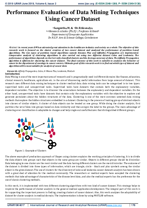 Pdf Performance Evaluation Of Data Mining Techniques Using Cancer Dataset