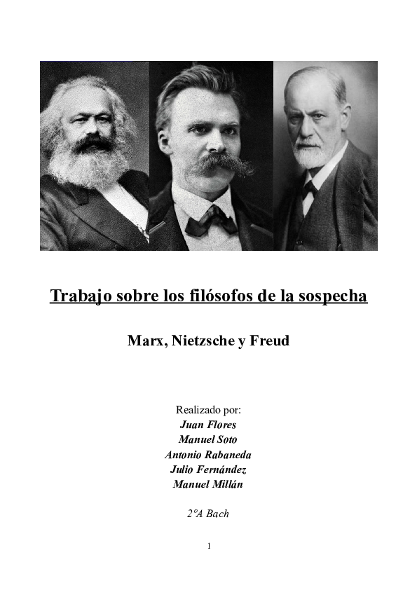 Trabajo sobre los filósofos de la sospecha Marx, Nietzsche y Freud