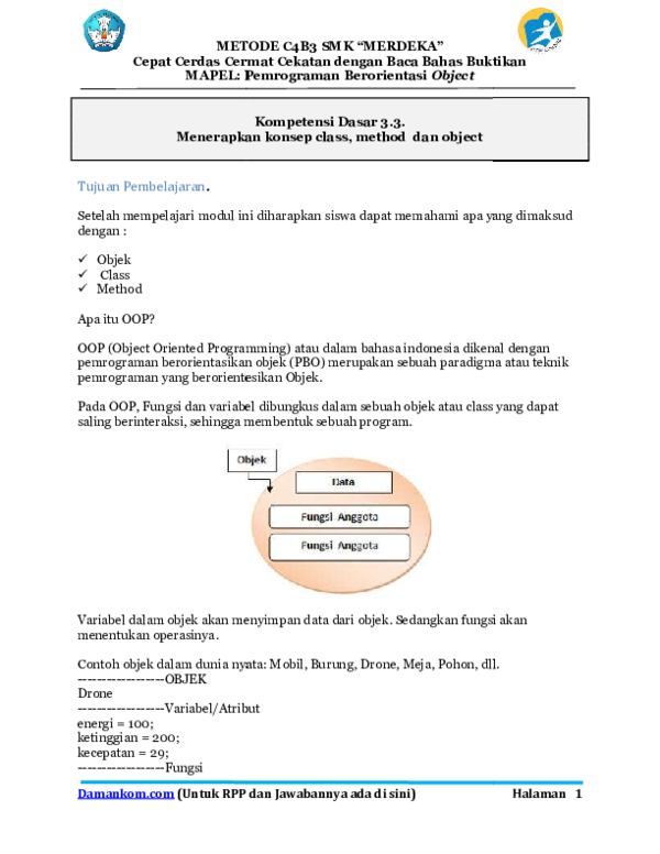 (PDF) Job Sheet PBO 3 class object method
