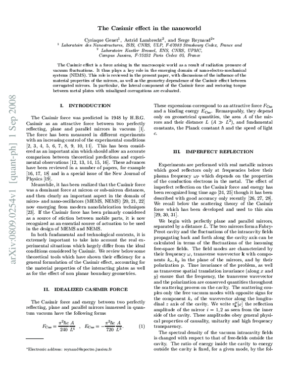 (PDF) The Casimir effect in the nanoworld