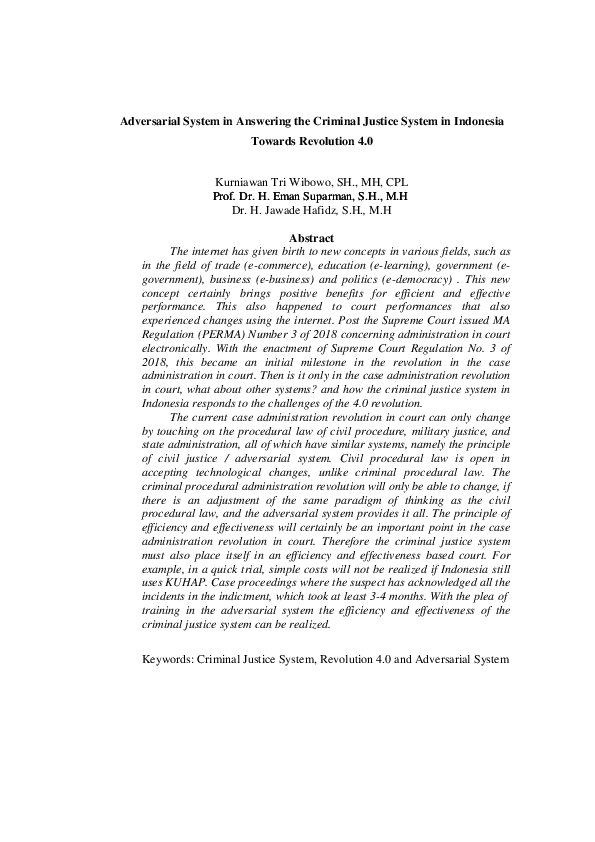 (PDF) Adversarial System in Answering the Criminal Justice System in ...