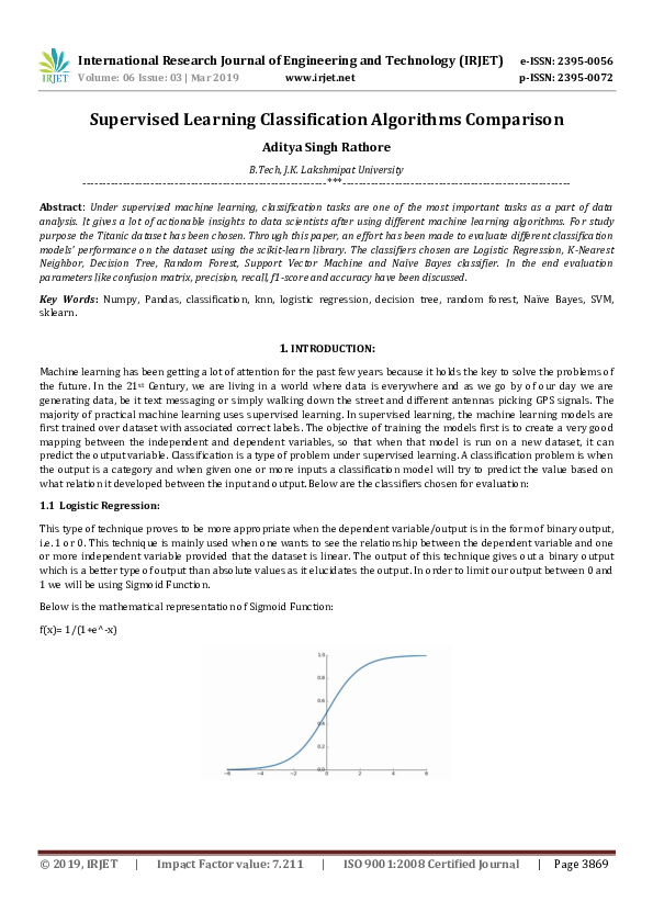 (PDF) IRJET- Supervised Learning Classification Algorithms Comparison (PDF) IRJET- Supervised Learning Classification Algorithms Comparison