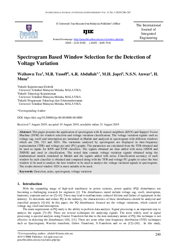 Pdf Spectrogram Based Window Selection For The Detection Of Voltage