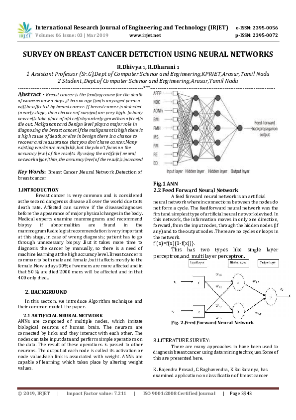 Pdf Irjet Survey On Breast Cancer Detection Using Neural Networks