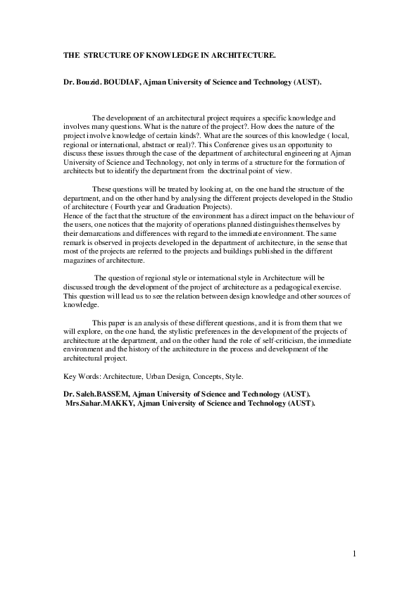 (PDF) THE STRUCTURE OF KNOWLEDGE IN ARCHITECTURE