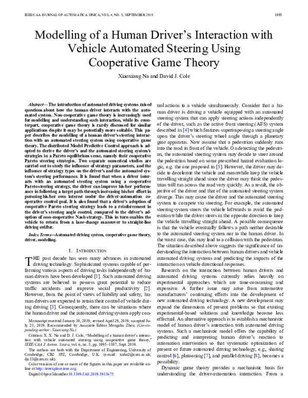 (PDF) Modelling of a Human Driver’s Interaction with Vehicle Automated Steering Using ...
