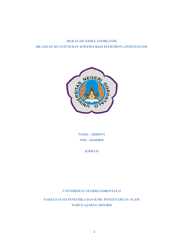 (DOC) MAKALAH KIMIA ANORGANIK BILANGAN KUANTUM DAN KONFIGURASI ELEKTRON,ATOM DAN ION NAMA ...