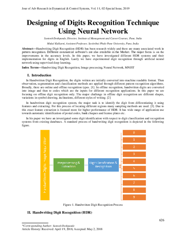 (PDF) Designing of Digits Recognition Technique Using Neural Network