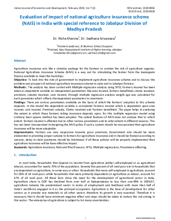 (PDF) Evaluation of impact of national agriculture insurance scheme ...