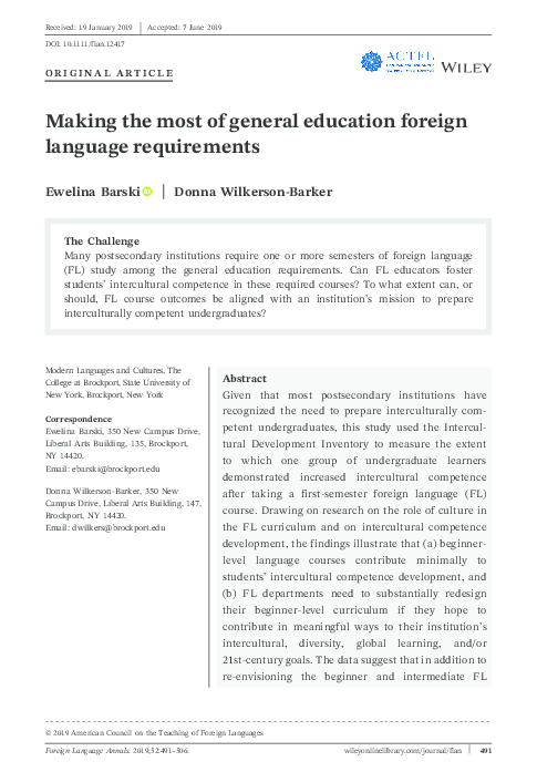(PDF) Making the most of general education foreign language requirements