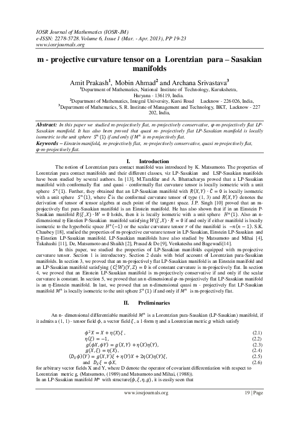 Pdf M Projective Curvature Tensor On A Lore