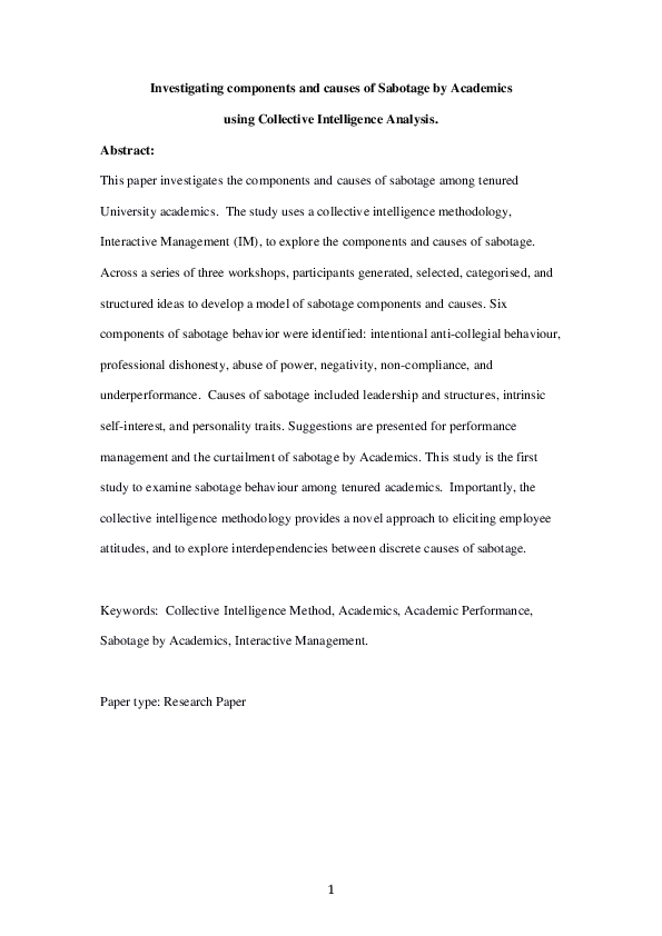 (PDF) Investigating components and causes of Sabotage by Academics ...