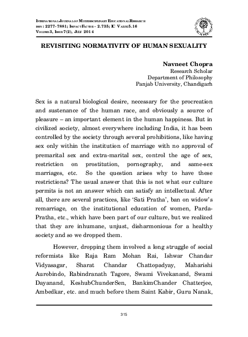 (PDF) REVISITING NORMATIVITY OF HUMAN SEXUALITY
