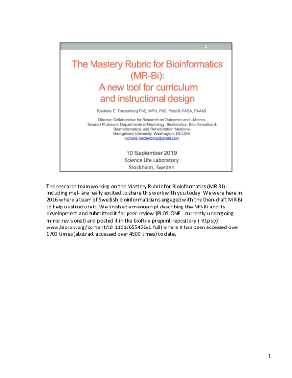 (PDF) The Mastery Rubric for Bioinformatics (MR-Bi): A new tool for ...