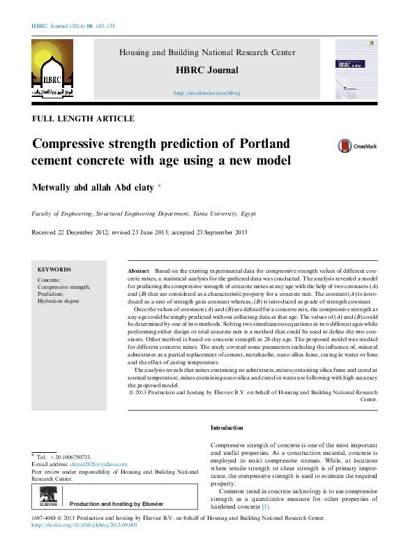 (PDF) Compressive strength prediction of Portland cement concrete with ...