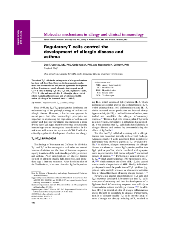 (PDF) Regulatory T cells control the development of allergic disease ...