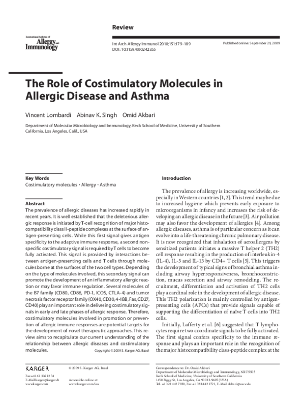 (PDF) The Role of Costimulatory Molecules in Allergic Disease and Asthma