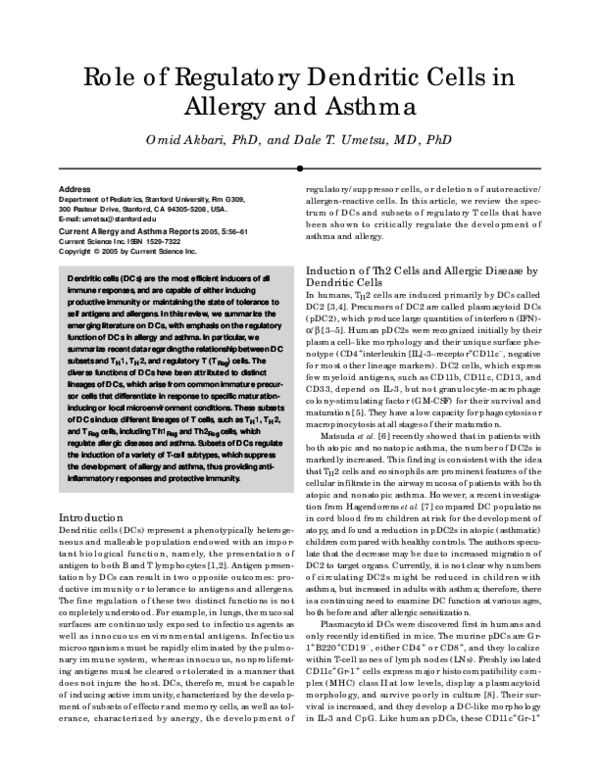 (PDF) Role of regulatory dendritic cells in allergy and asthma