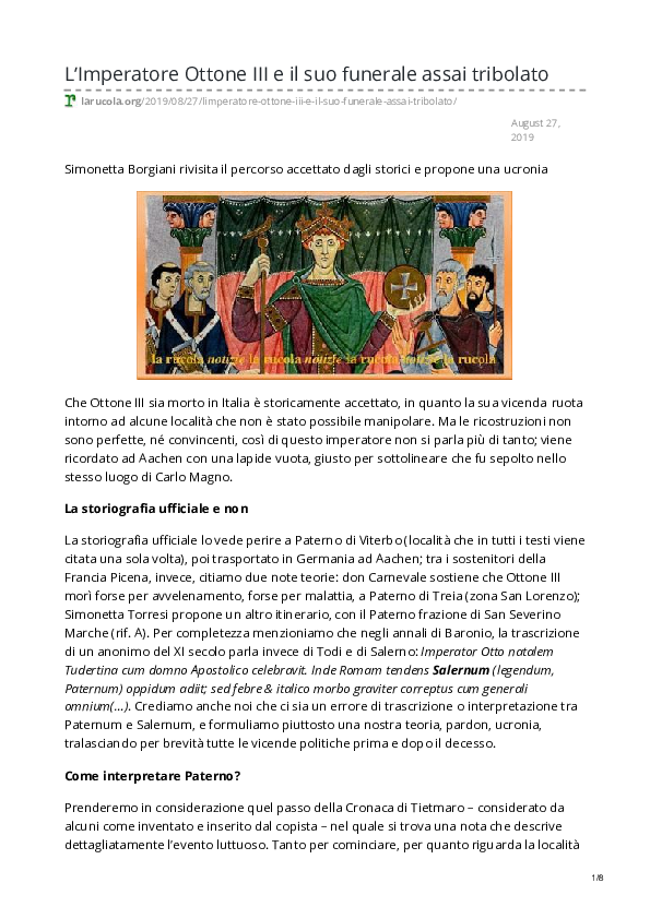 (PDF) L'Imperatore Ottone III e il suo funerale assai tribolato