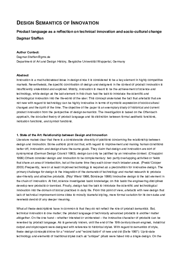 (PDF) DESIGN SEMANTICS OF INNOVATION Product language as a reflection ...