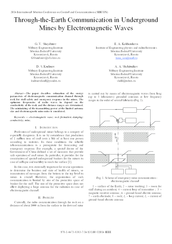 (PDF) Through-the-Earth Communication in Underground Mines by ...