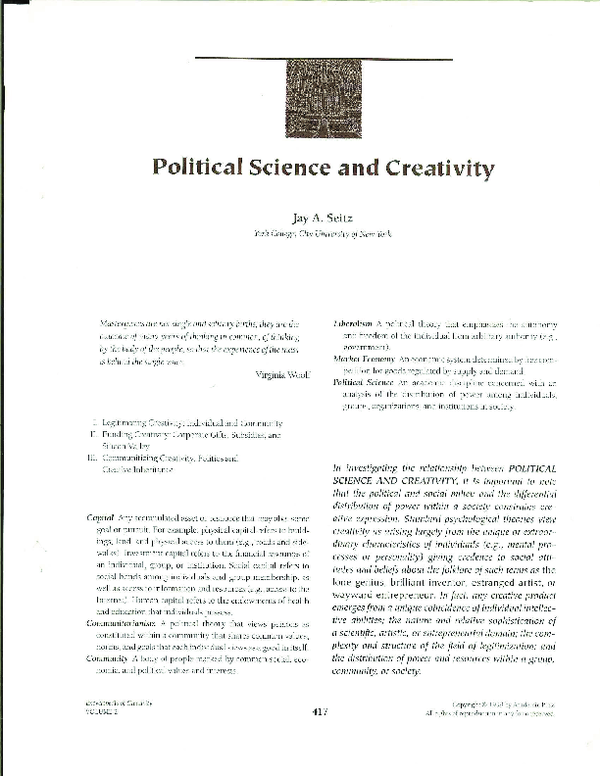 (PDF) Political Science and Creativity
