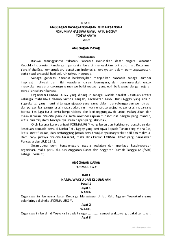 (DOC) AD-ART ORGANISASI DAERAH