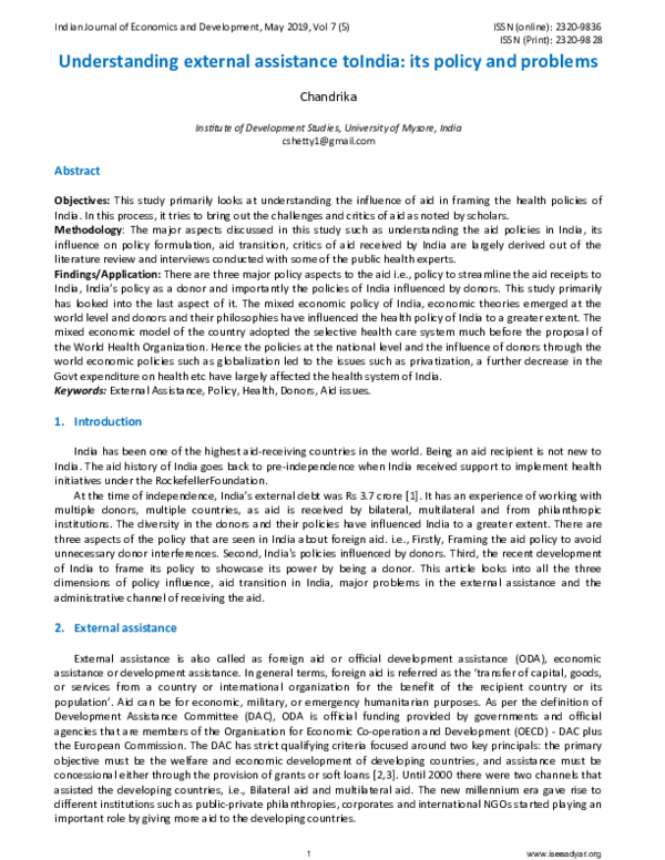 (PDF) Understanding external assistance toIndia: its policy and problems