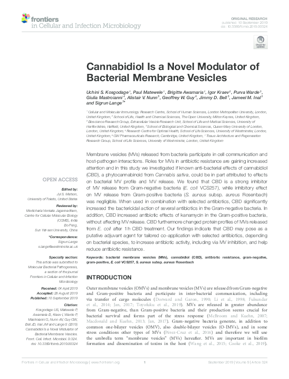 (PDF) Cannabidiol is a Novel Modulator of Bacterial Membrane Vesicles