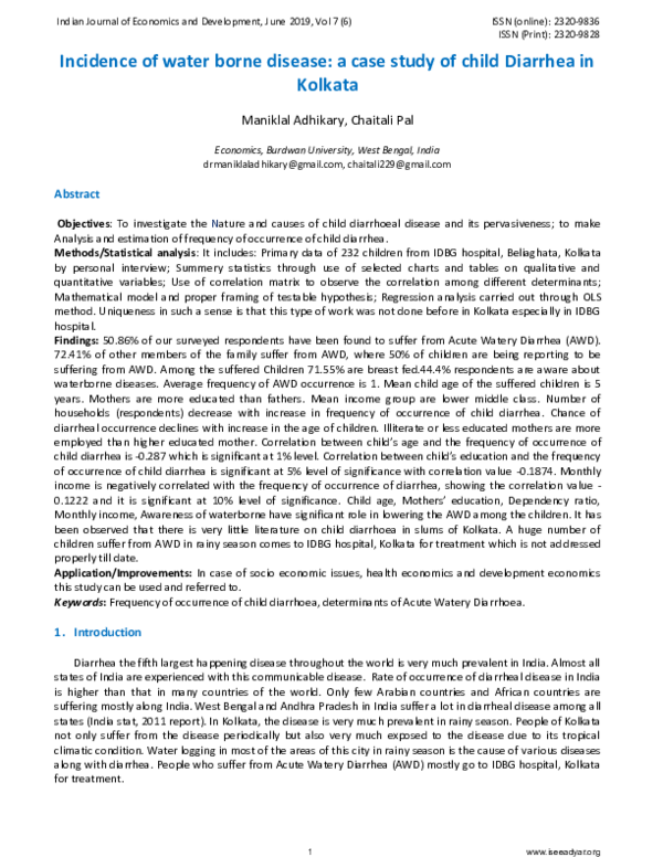 (PDF) Incidence of water borne disease: a case study of child Diarrhea ...