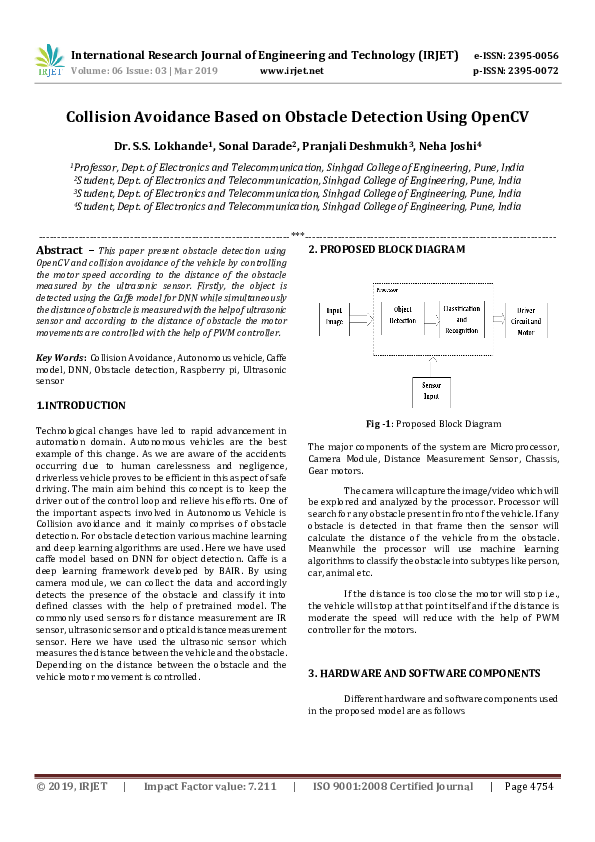 (PDF) IRJET- Collision Avoidance Based on Obstacle Detection Using OpenCV