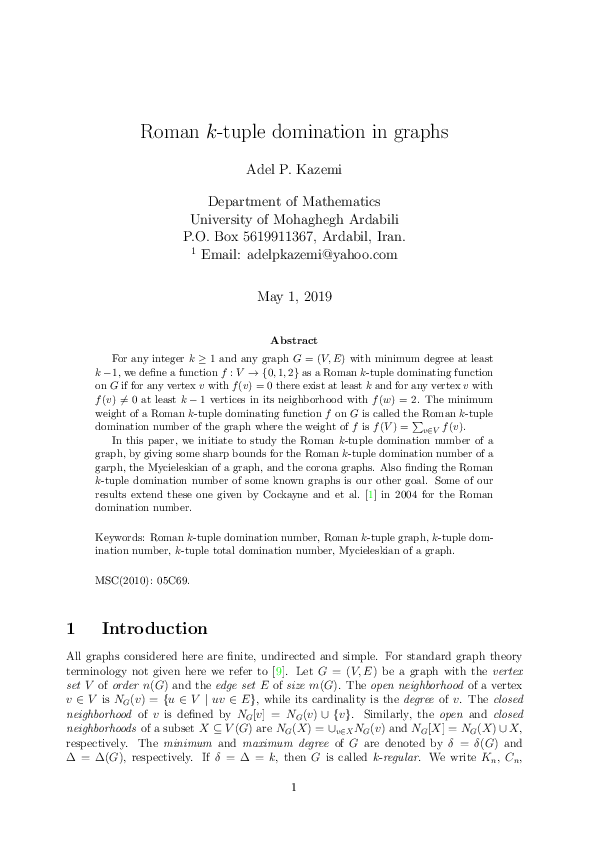 (PDF) Roman k-tuple domination in graphs