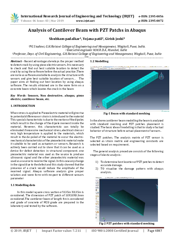 (PDF) IRJET- Analysis of Cantilever Beam with PZT Patchs in Abaqus