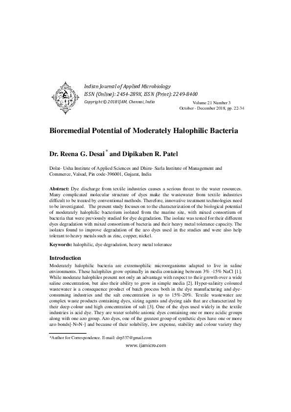 (PDF) Bioremedial Potential of Moderately Halophilic Bacteria