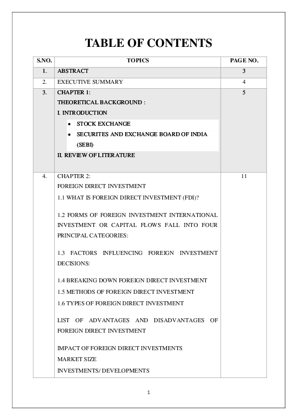 (DOC) Project report of fdi and fii (1)