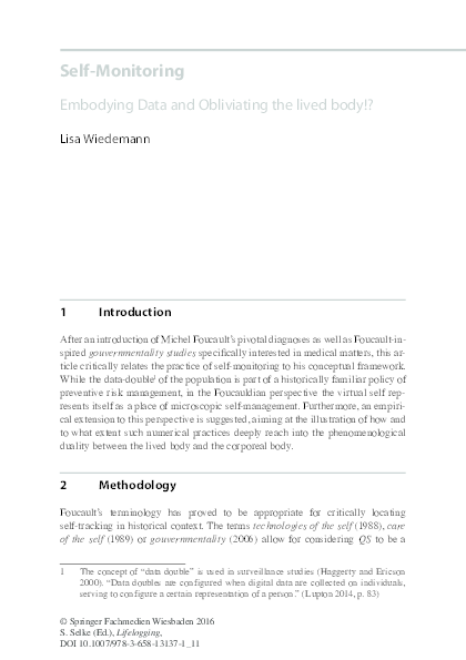 (PDF) Self-Monitoring. Embodying Data and Obliviating the lived body!?, in: Selke, Stefan (hg ...