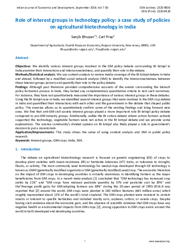 (PDF) Role of interest groups in technology policy: a case study of ...
