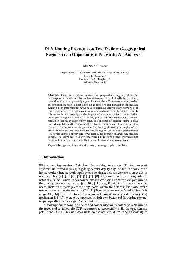 (PDF) DTN Routing Protocols on Two Distinct Geographical Regions in an Opportunistic Network: An ...