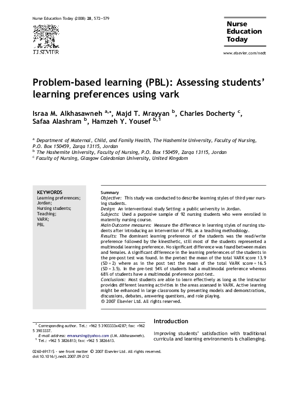 (PDF) Problem-based learning (PBL): Assessing students’ learning ... (PDF) Problem-based learning (PBL): Assessing students’ learning ...