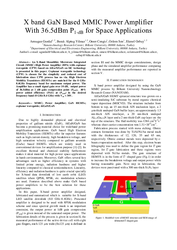 (PDF) X band GaN Based MMIC Power Amplifier With 36.5dBm P 1-dB for Space Applications