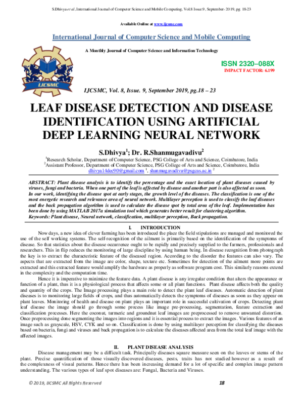 Pdf Leaf Disease Detection And Disease Identification Using Artificial Deep Learning Neural