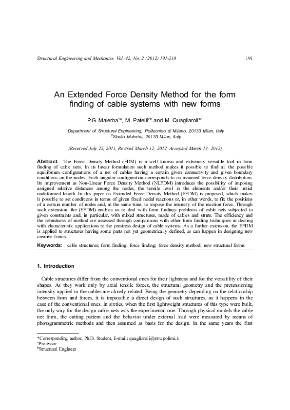 Pdf An Extended Force Density Method For The Form Finding Of Cable Systems With New Forms
