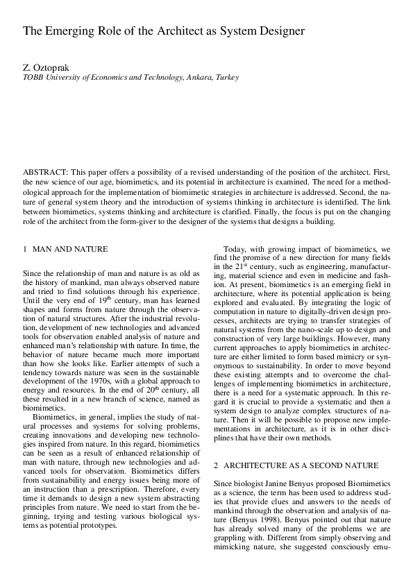 (PDF) The Emerging Role of the Architect as System Designer