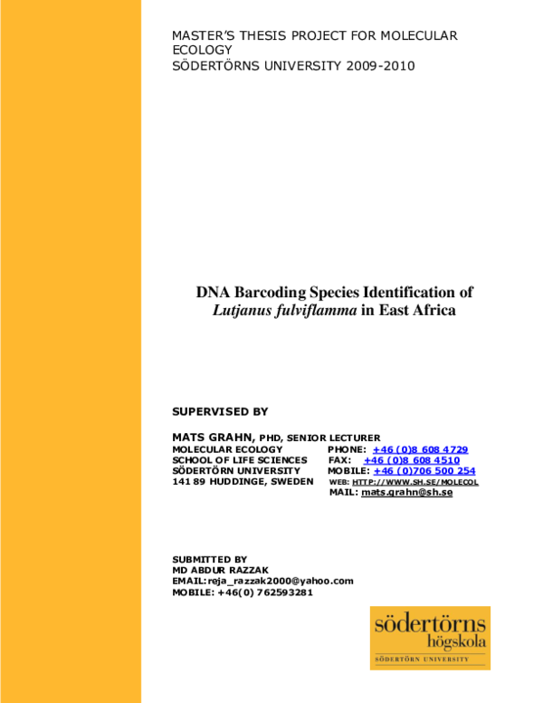 (PDF) DNA Barcoding Species Identification of Lutjanus fulviflamma in East Africa