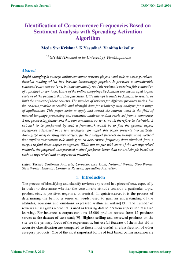 (PDF) Identification of Co-occurrence Frequencies Based on Sentiment Analysis with Spreading ...